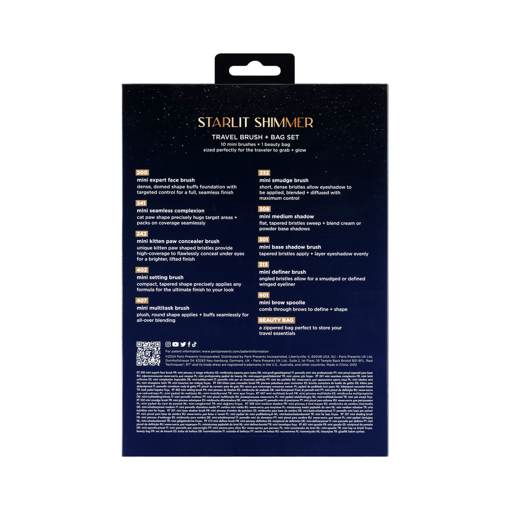 Real Techniques Starlit Shimmer Travel Brush + Bag Kit, 11 Piece ...