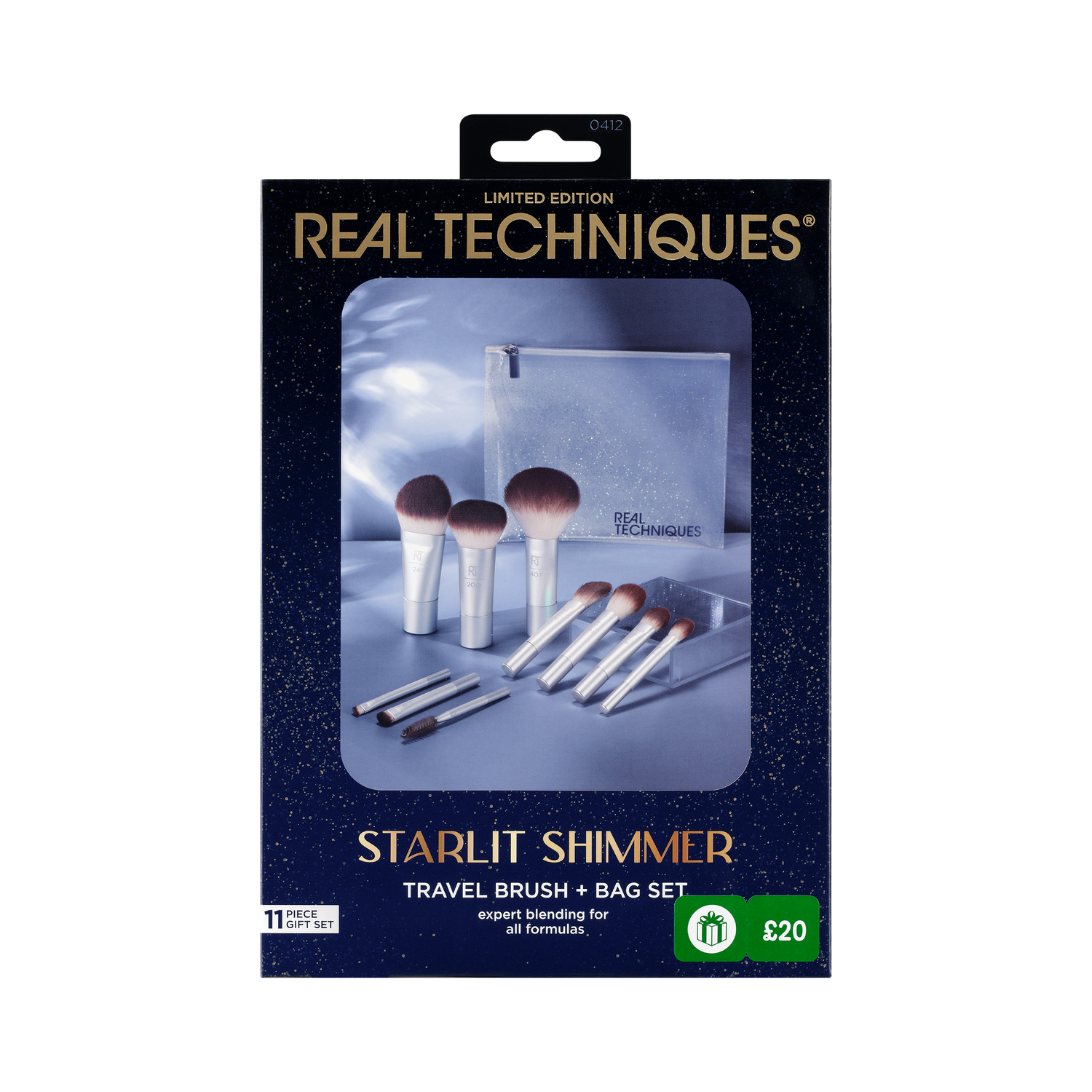 Real Techniques Starlit Shimmer Travel Brush + Bag Kit, 11 Piece ...