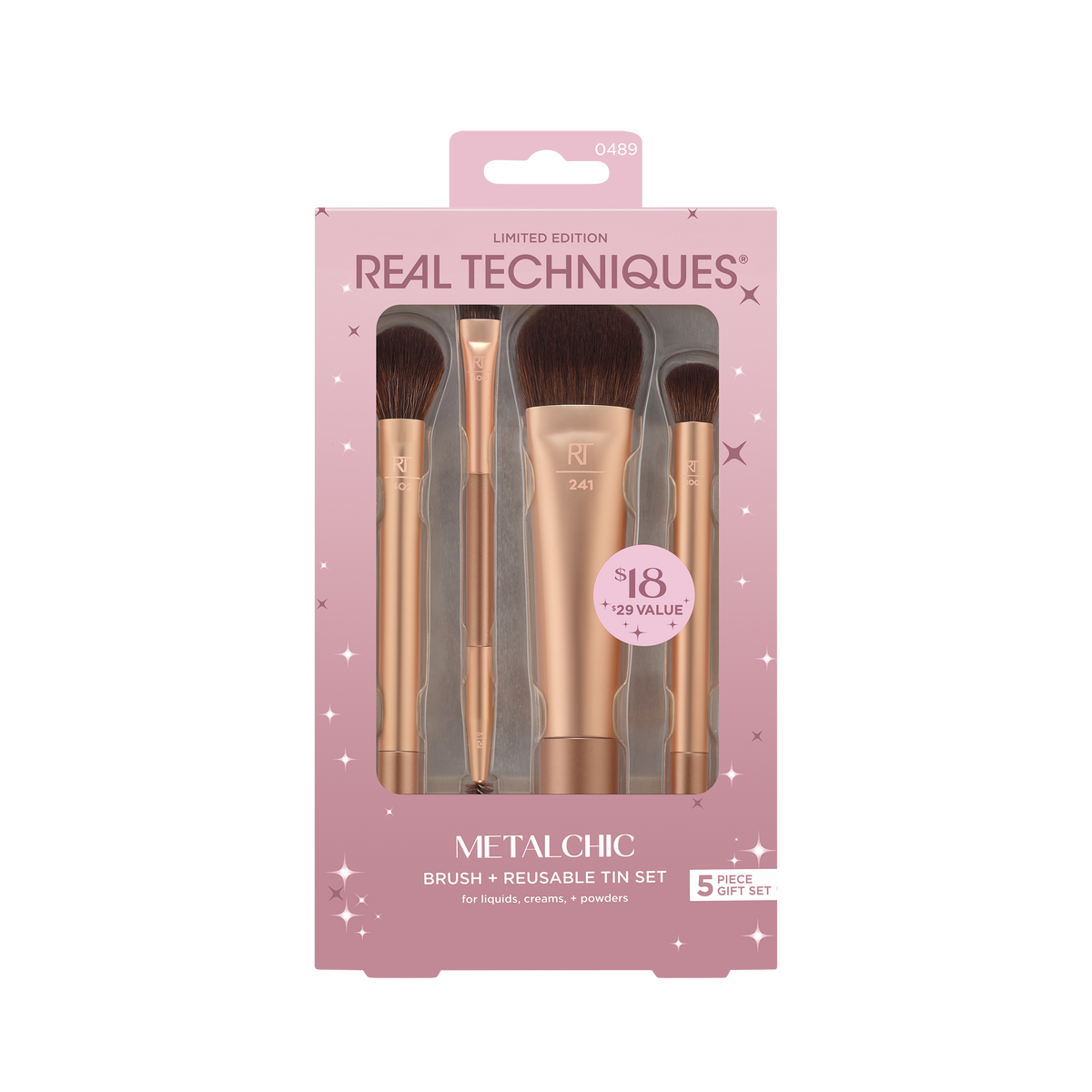 Real Techniques Metalchic Brush + Reusable Tin Kit, 5 Piece Limited ...
