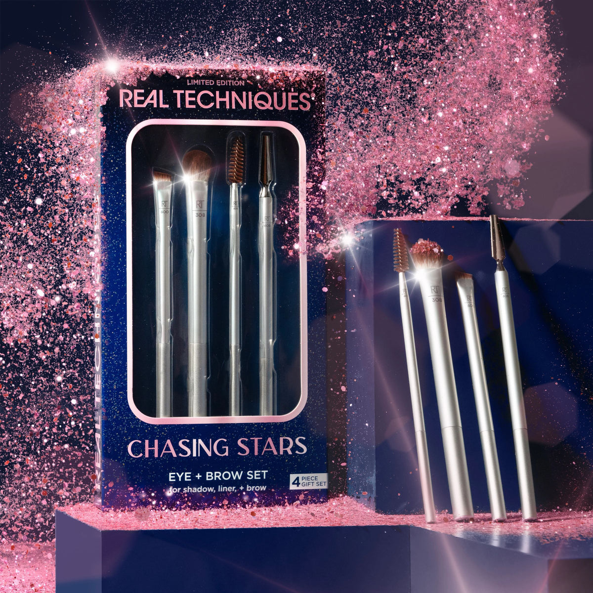 Real Techniques Chasing Stars Eye + Brow Kit, 4 Piece Limited Edition ...