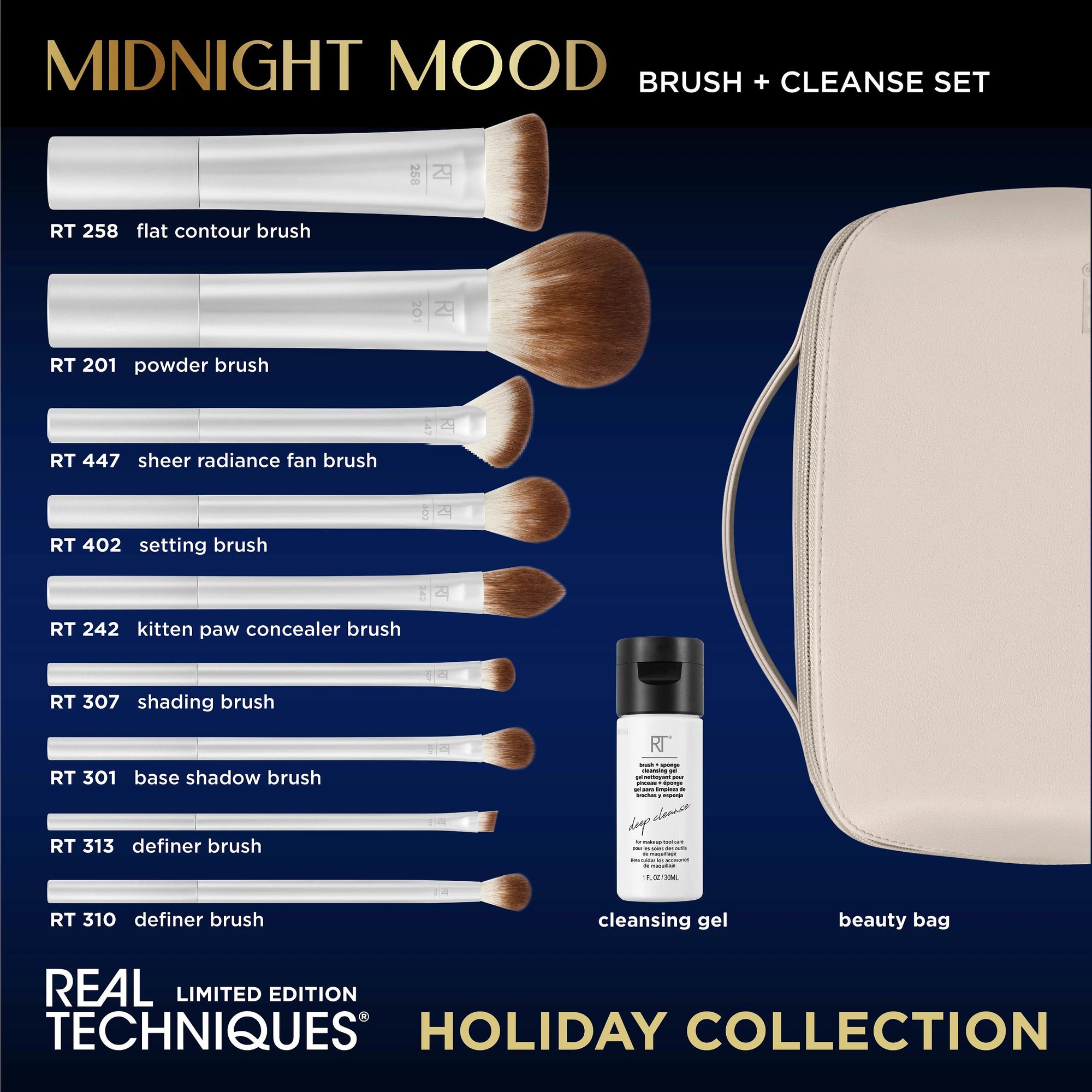 Real Techniques Midnight Mood Brush + Cleanse Kit, 11 Piece Limited ...