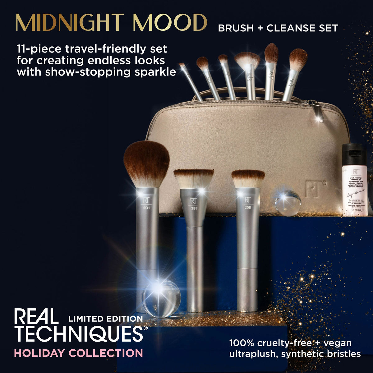 Real Techniques Midnight Mood Brush + Cleanse Kit, 11 Piece Limited ...
