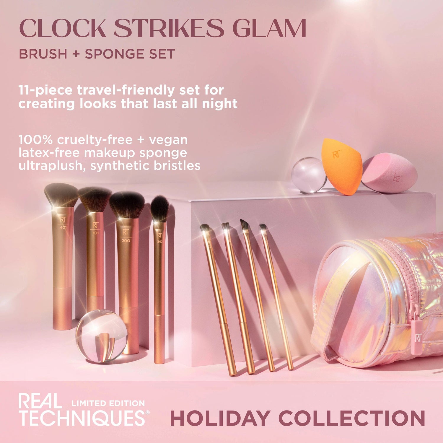 Real Techniques Clock Strikes Glam Brush + Sponge Kit, 11 Piece Limited ...
