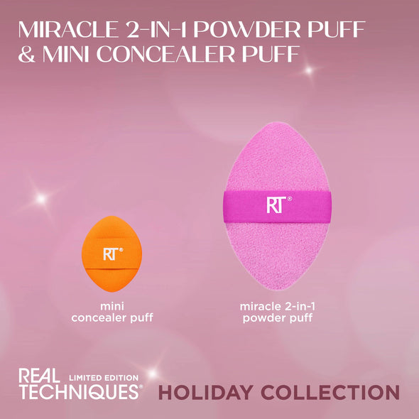 Real Techniques Miracle 2-In-1 Powder Puff & Mini Concealer Puff, 2 ...