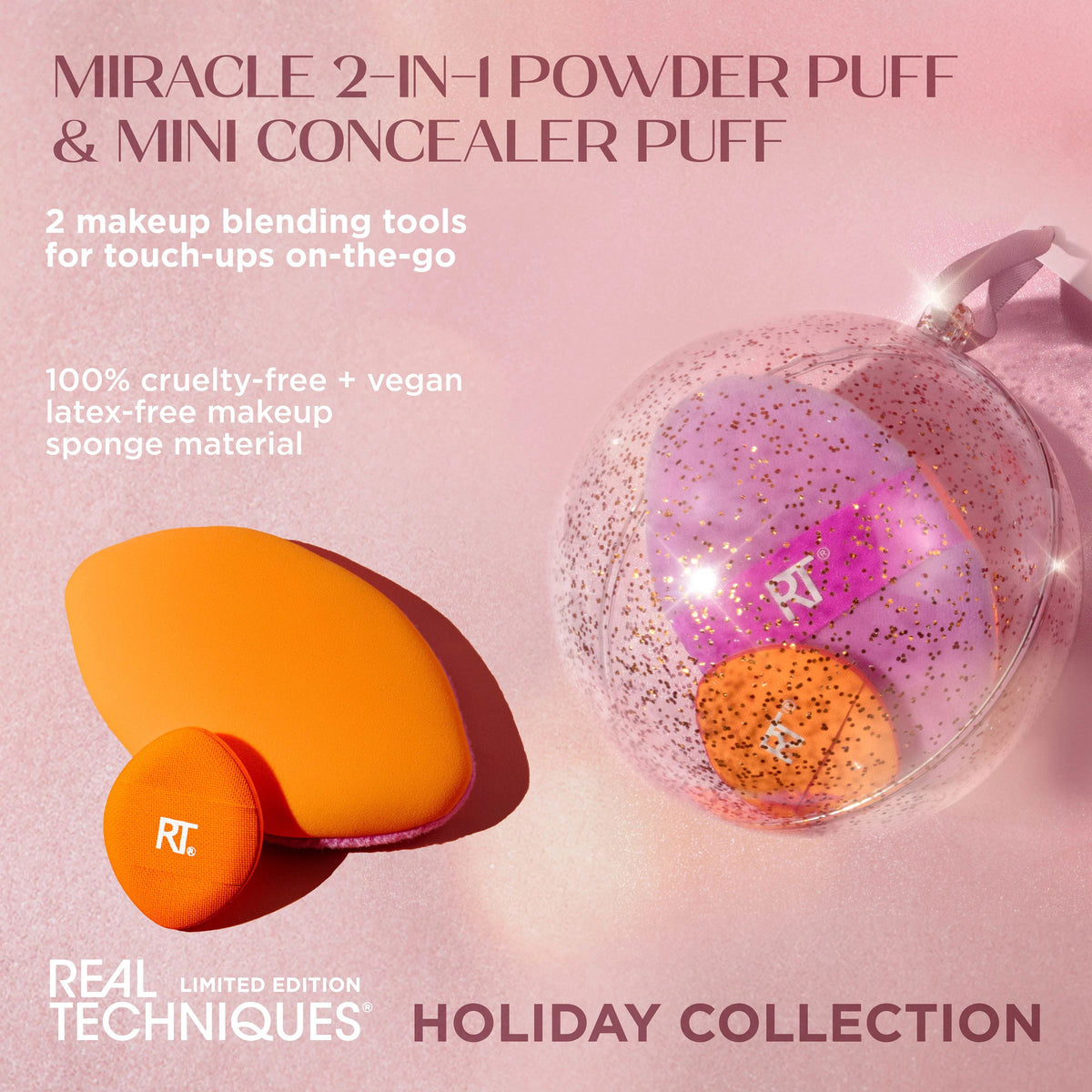 Real Techniques Miracle 2-In-1 Powder Puff & Mini Concealer Puff, 2 ...