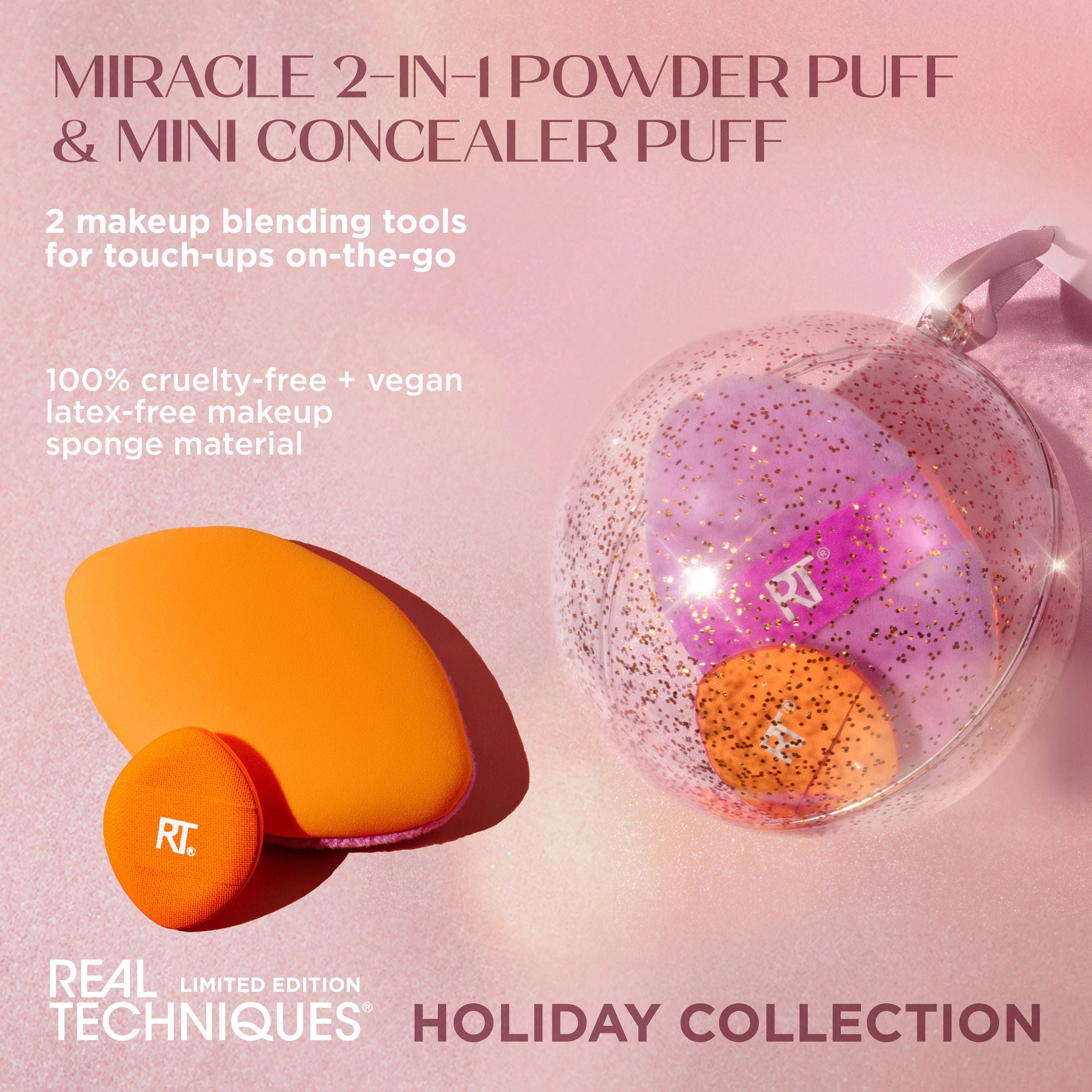 Real Techniques Miracle 2-In-1 Powder Puff & Mini Concealer Puff, 2 ...
